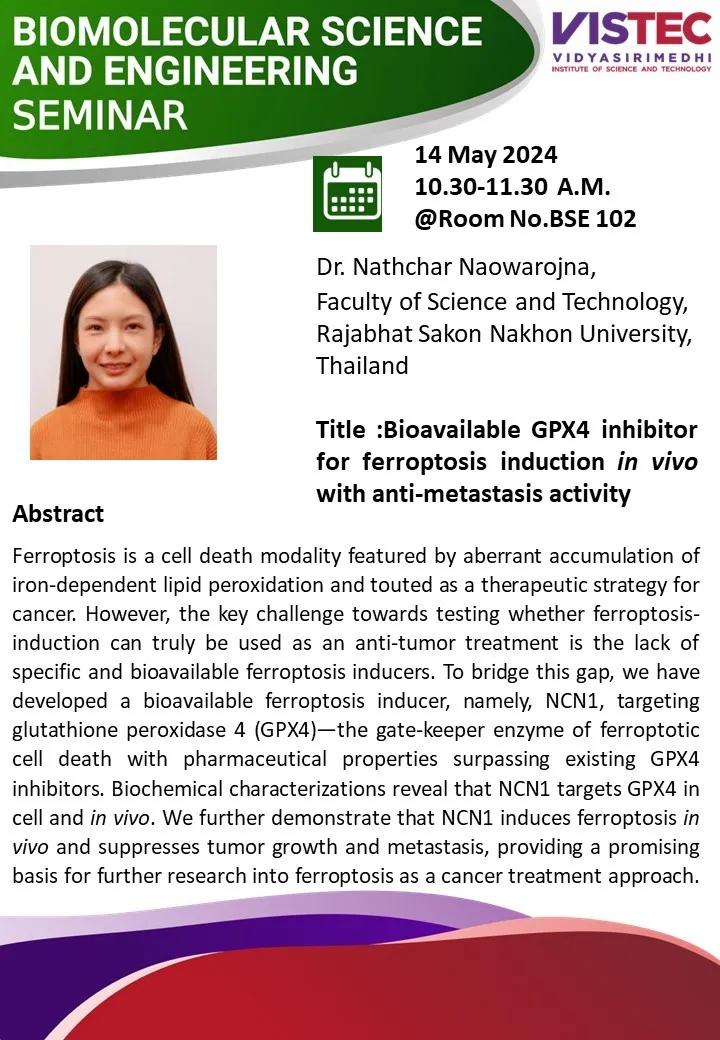 BSE seminar: Bioavailable GPX4 inhibitor for ferroptosis induction in vivo with anti-metastasis ...