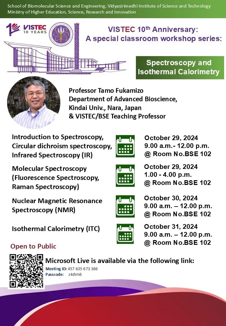 BSE Seminar and a Special classroom workshop series: Spectroscopy and Isothermal Calorimetry ...